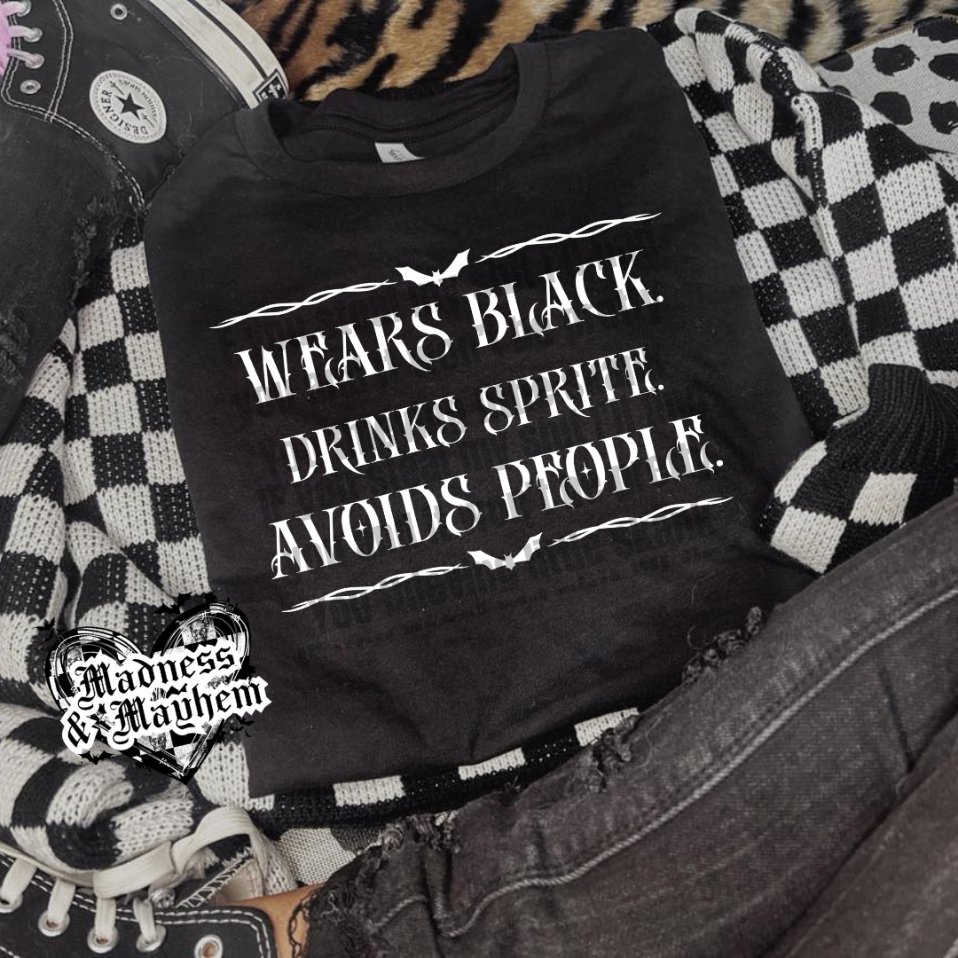 Wears black Sprite Shirt (finished product) – Madness & Mayhem LLC